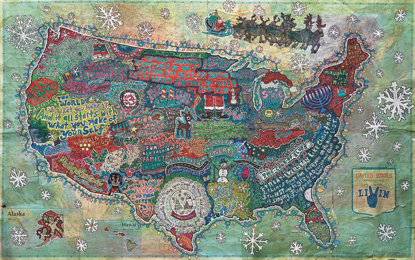 LIVIN Art Studio: USA LIVIN, Original mixed media map artwork – LIVIN, Inc